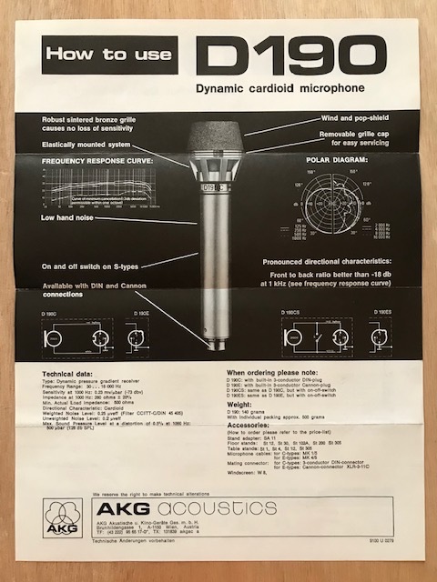D 190 E/D 190 ES - AKG D 190 E/D 190 ES - Audiofanzine