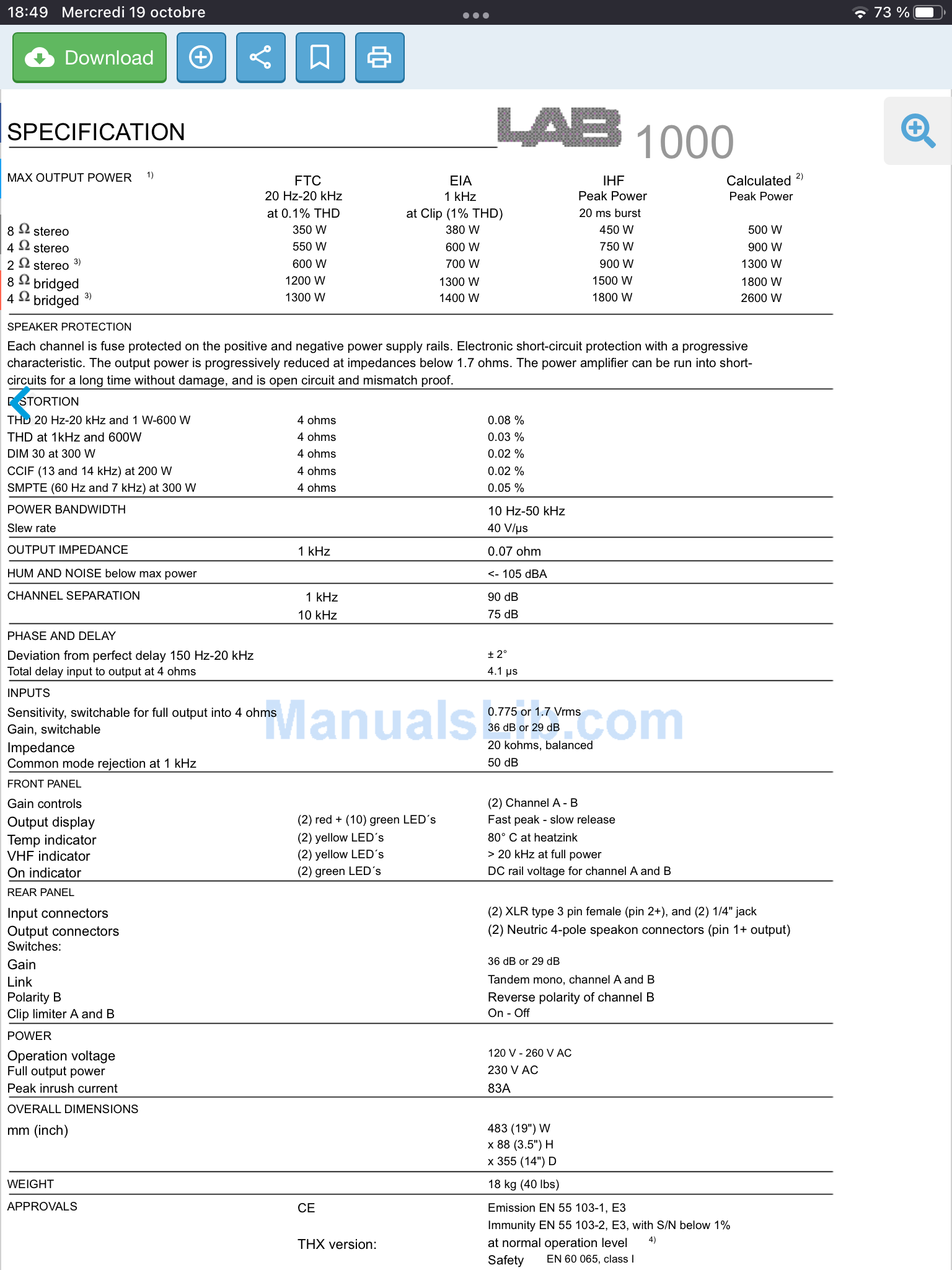 LAB 1000 - Lab Gruppen LAB 1000 - Audiofanzine